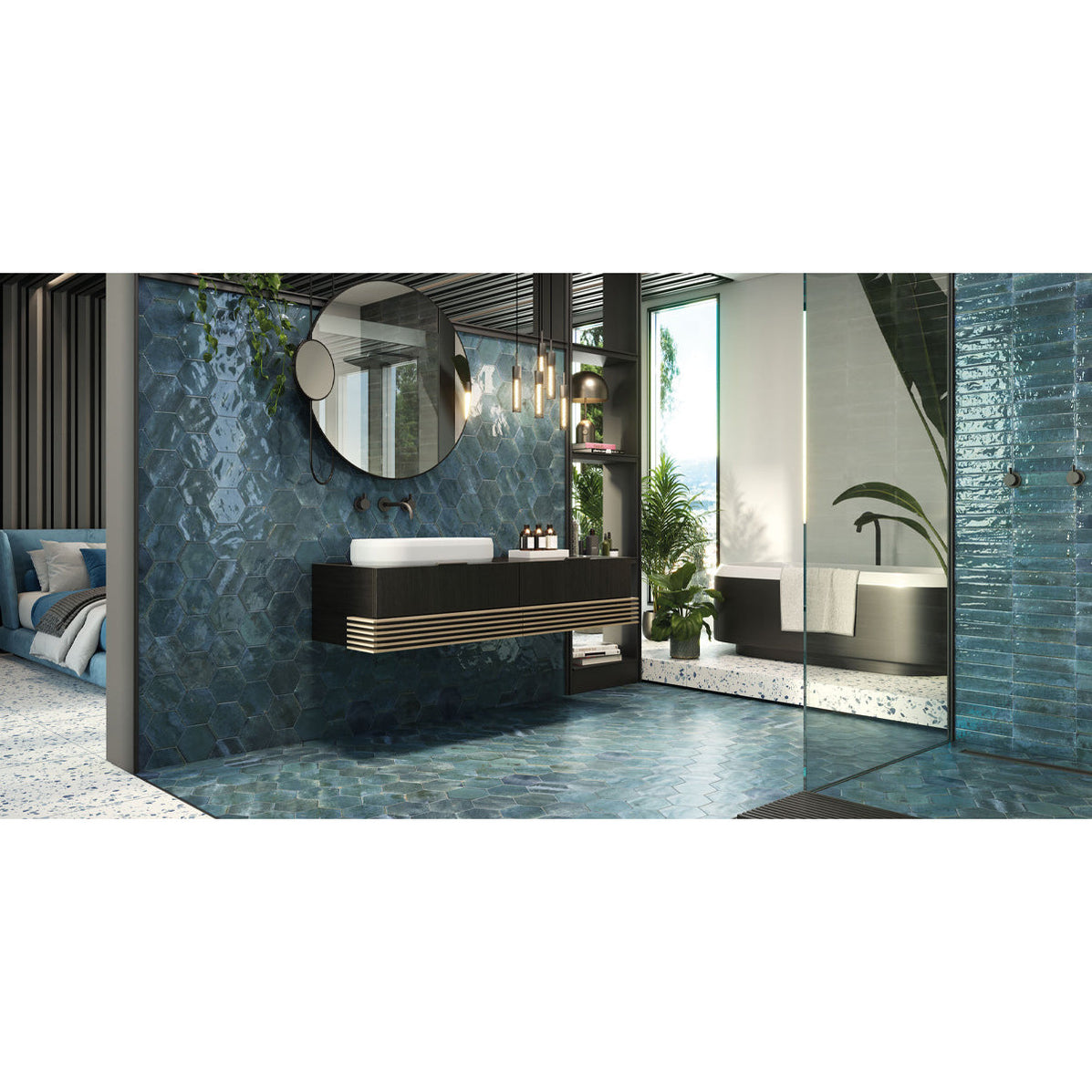 Bärwolf KE-22113 LOFT HEXAGON saphire blue gloss 17,3x15 cm Steingut ...